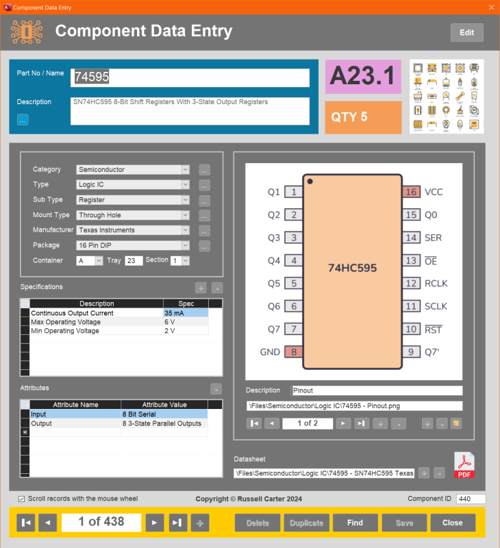 Microsoft Access Components Database – Russell Carter